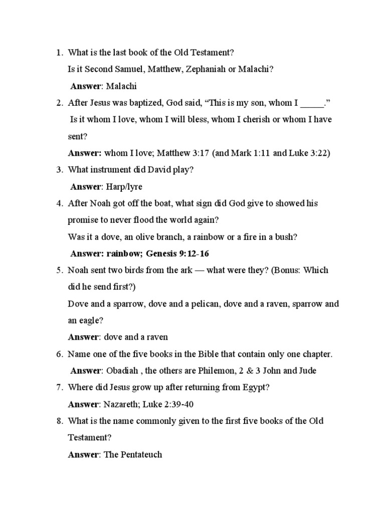 Bible Quiz | PDF | Noah's Ark | Jesus