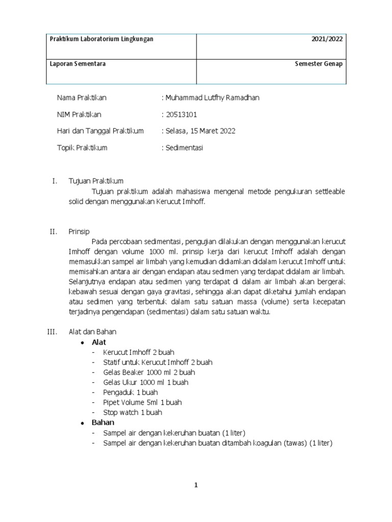 Laporan Akhir PTL 1 - Sedimentasi - D | PDF