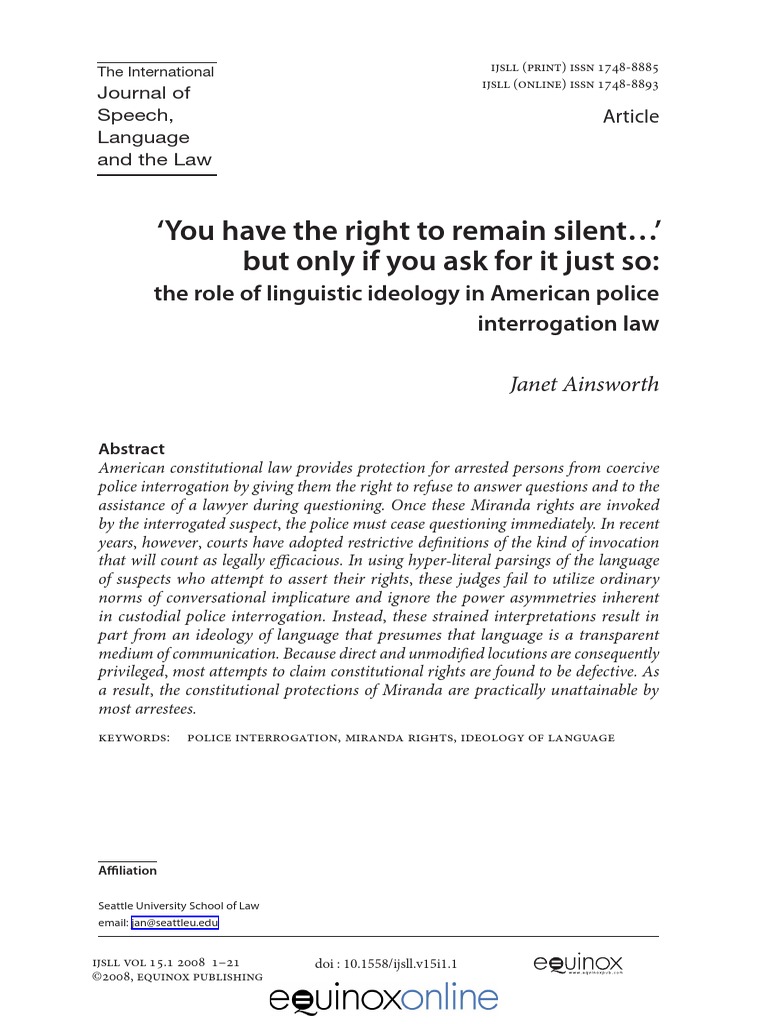 You Have The Right To Remain Silent | PDF | Miranda Warning | Cognition