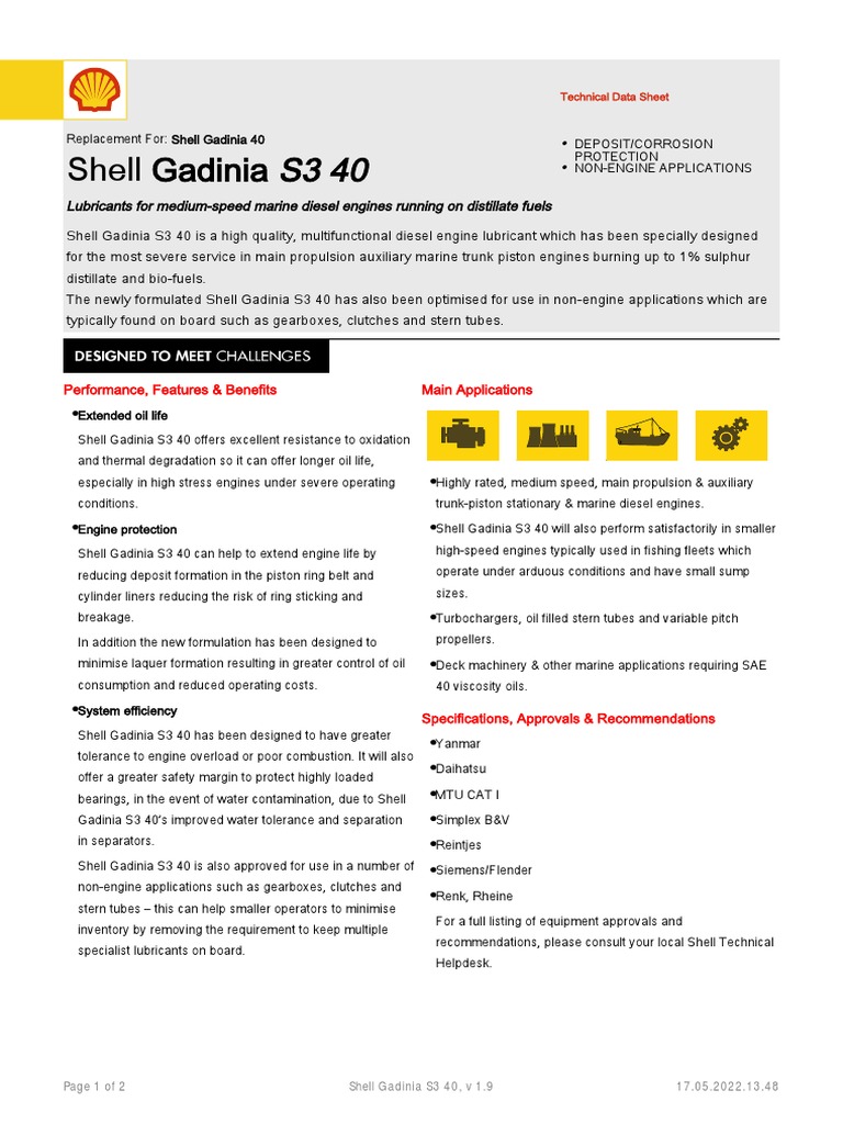 Shell Gadinia S3 40 | PDF | Diesel Engine | Marine Propulsion