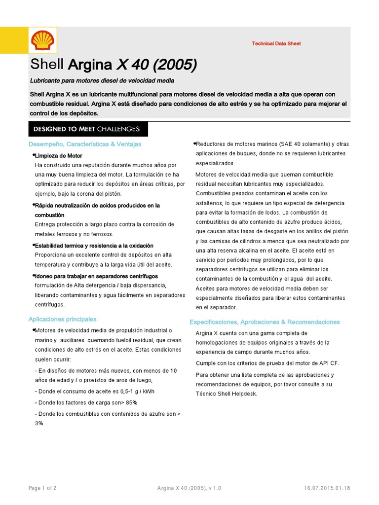 Shell Argina X 40 | PDF | Lubricante | Motor diesel