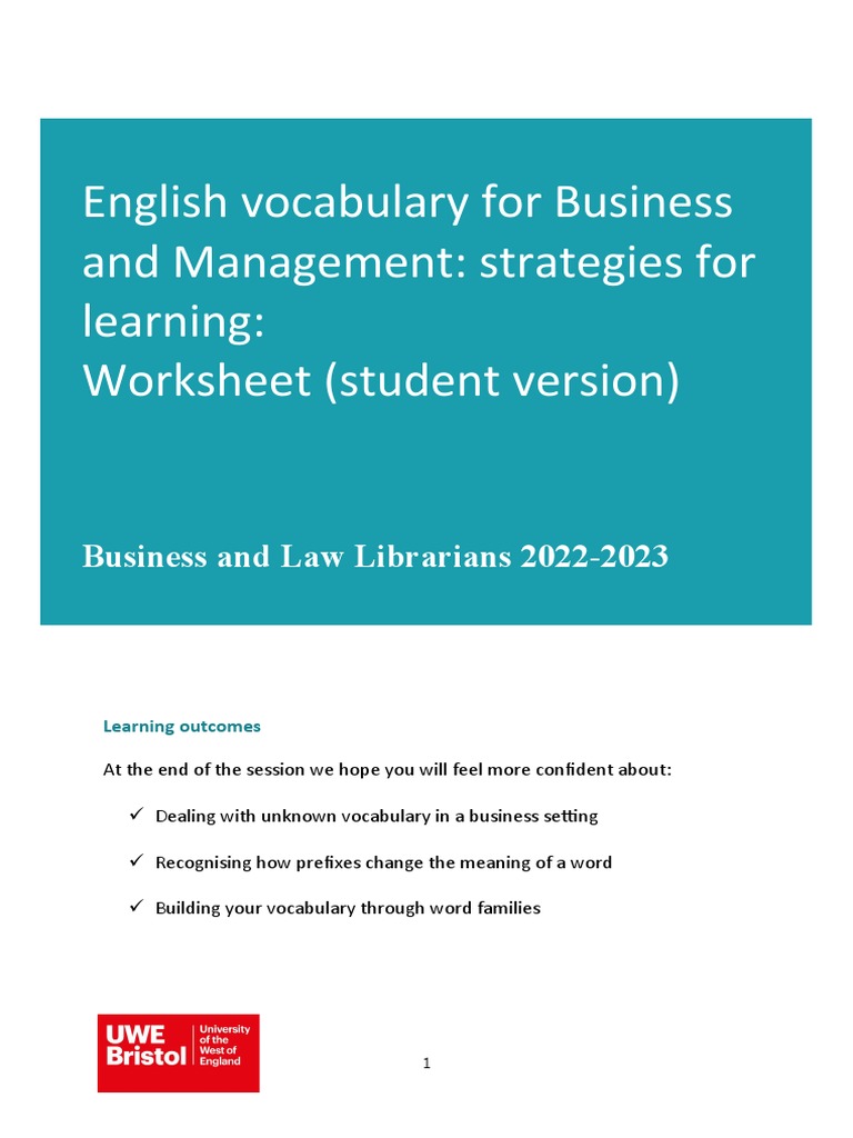 Business Vocabulary Workshop | PDF | Strategic Management | Strategist