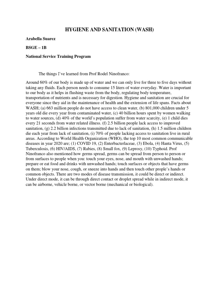 Hygiene and Sanitation | PDF