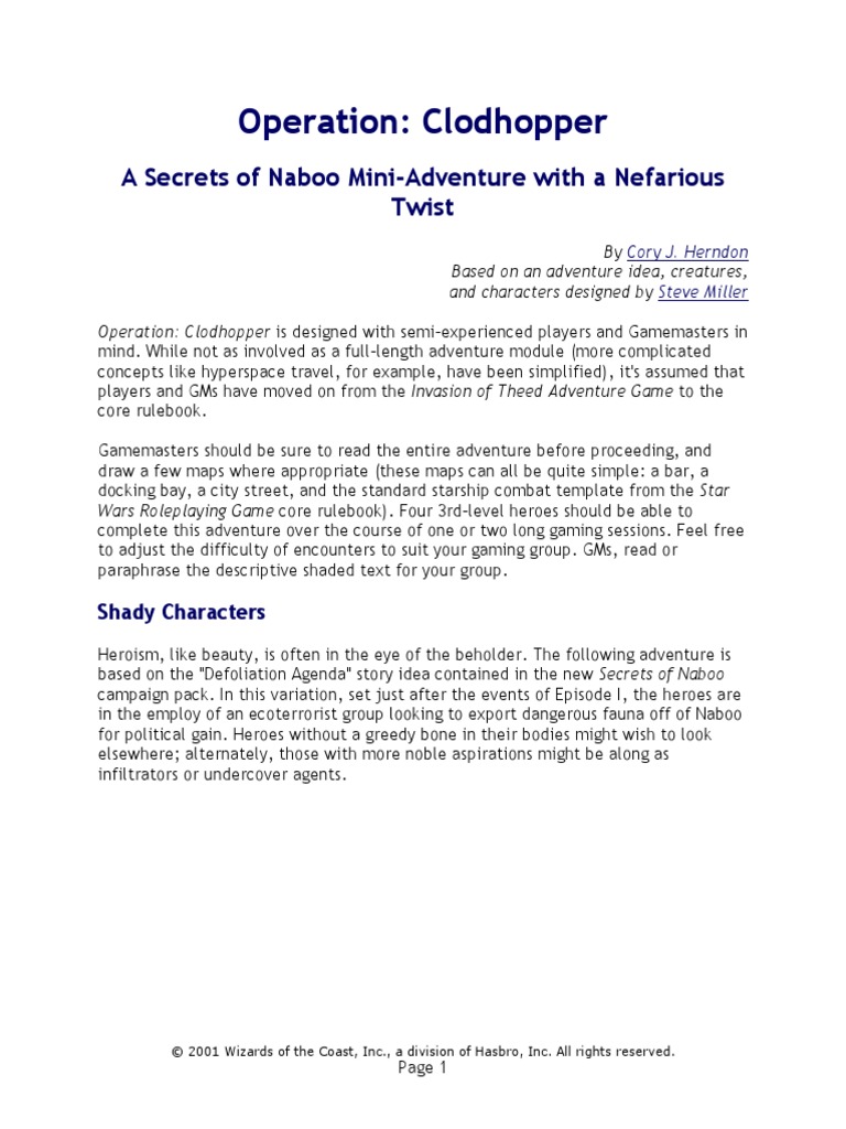 SWD20 - Loc - Secrets of Naboo - Operation Clodhopper | PDF | Jedi