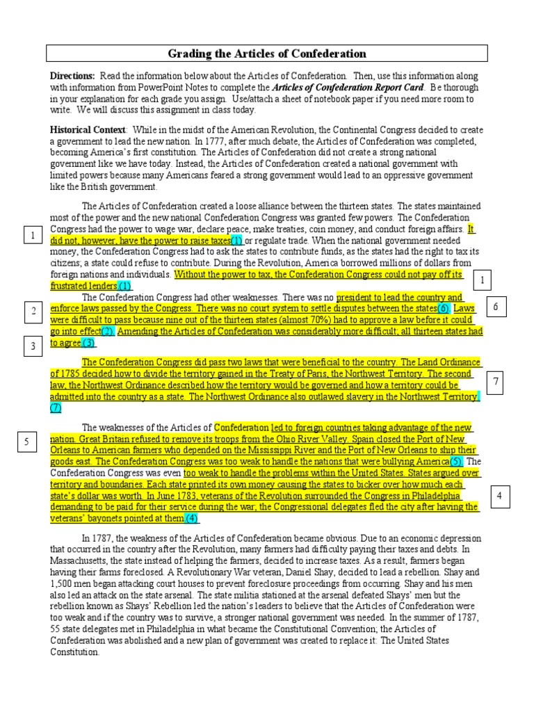 Grading the Articles of Confederation | PDF | U.S. State | United ...