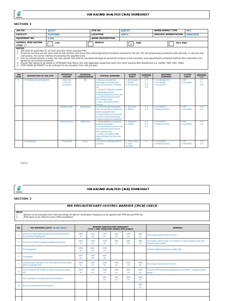 Appendix 2 Upstream JHA Sample | PDF | Welding | Construction