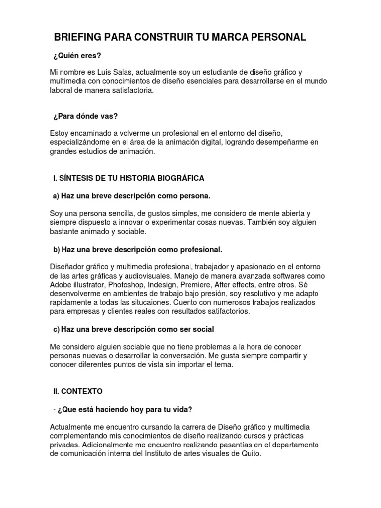 Brief Personal Luis Salas | Descargar gratis PDF | Diseño | Diseño gráfico