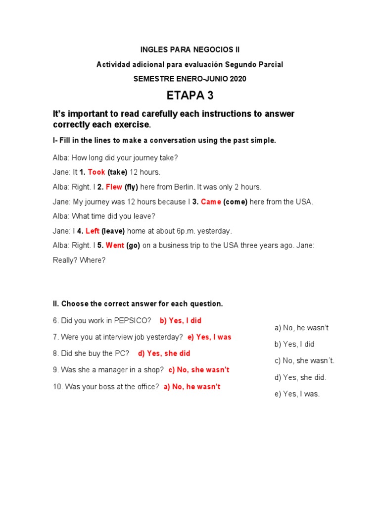 ACT SECOND PARTIAL Inglés para Negocios | PDF