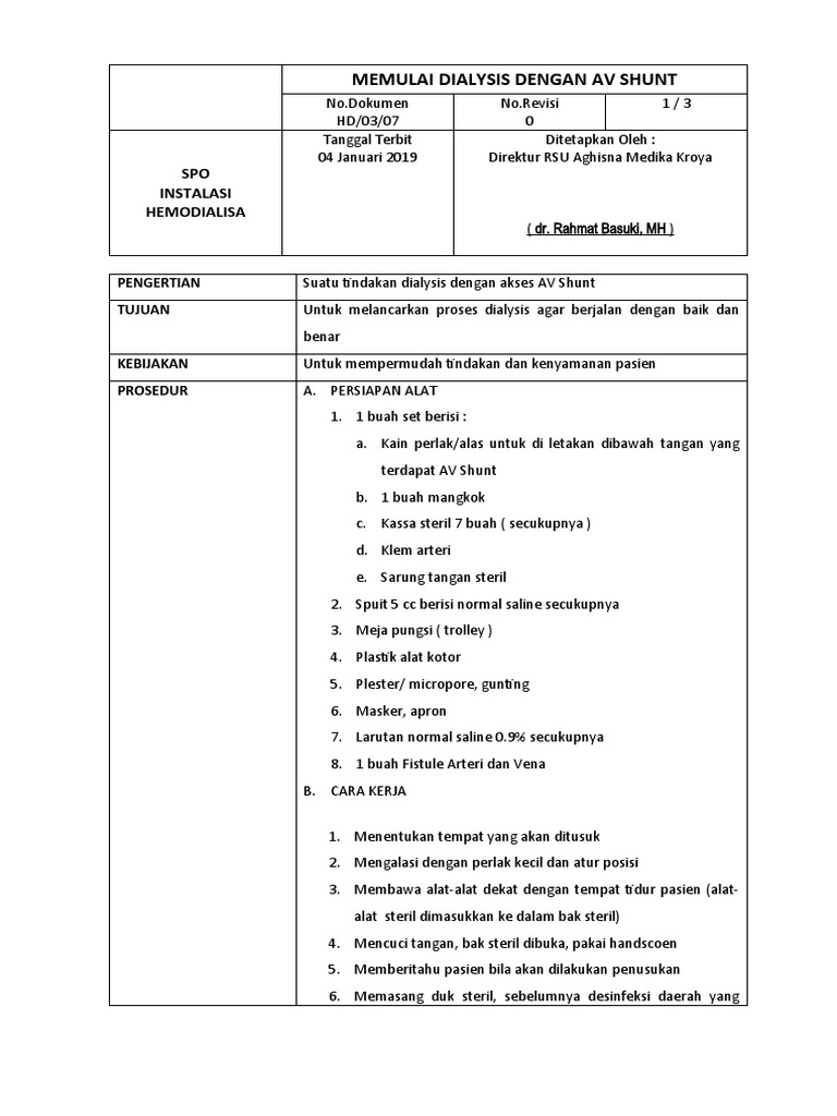 MEMULAI DIALYSIS DENGAN AV Shunt | PDF