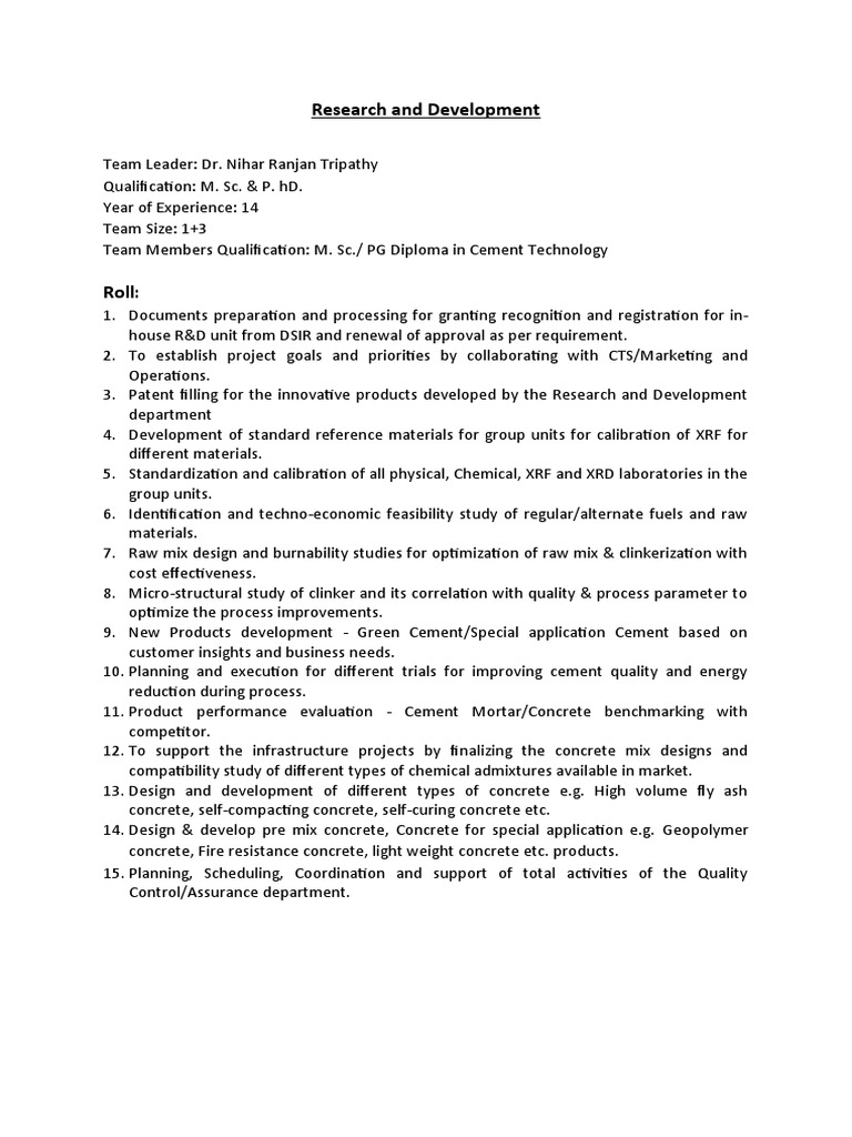 Research & Development Activities | PDF