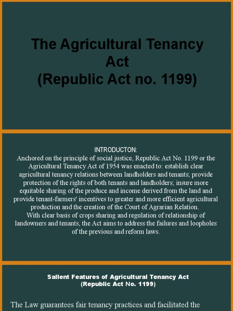 The Agricultural Tenancy Act (Republic Act No. 1199) | PDF | Leasehold ...