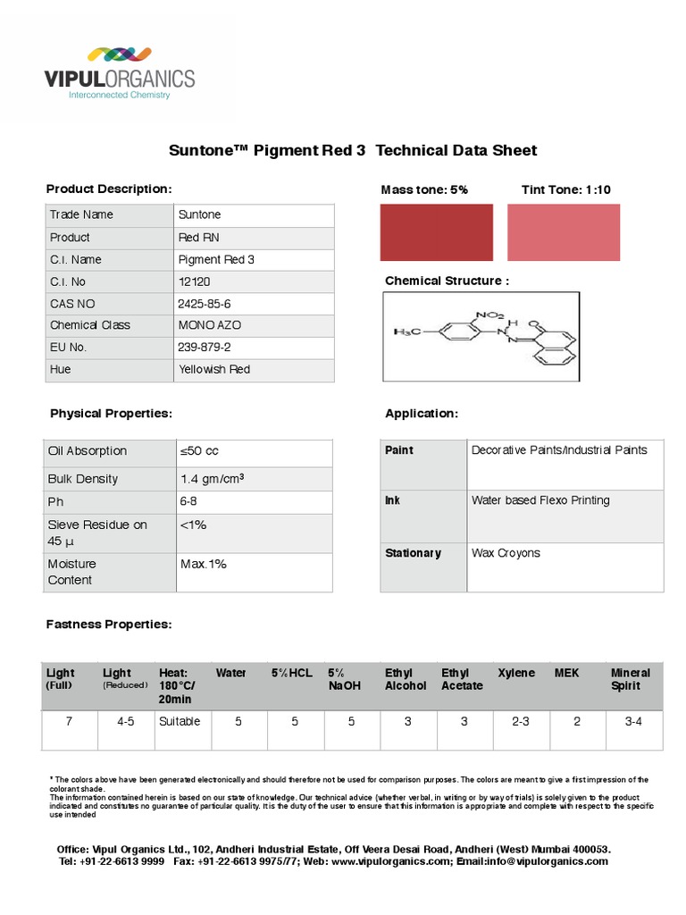 Suntone Pigment Red 3 TDS | PDF | Pigment | Materials