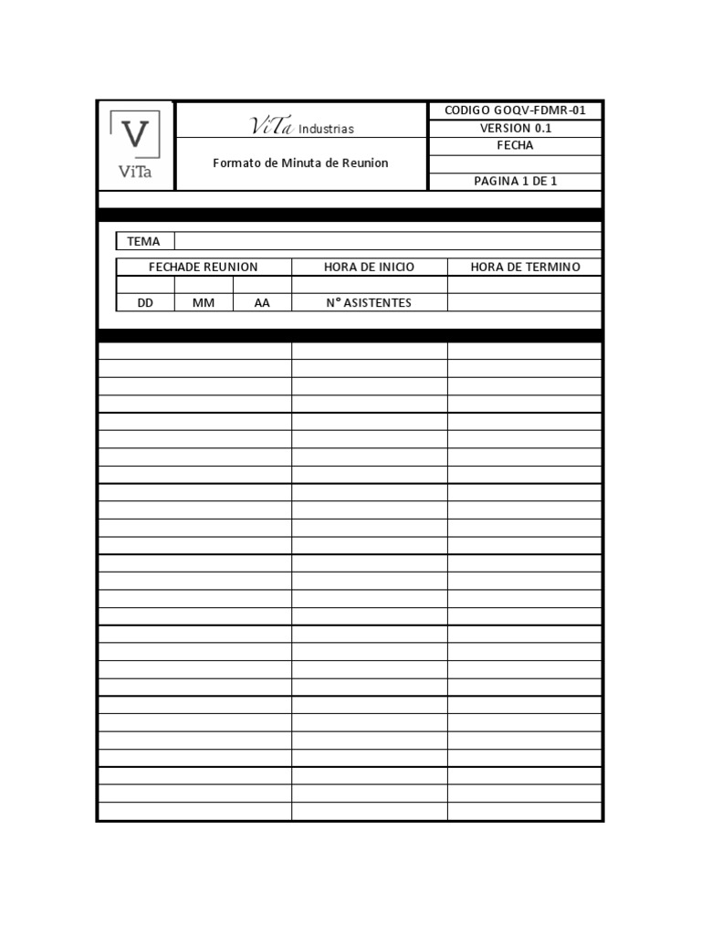Formato de Minuta de Reunion | PDF