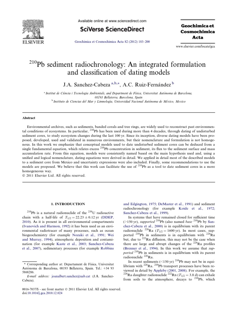 PB 210 Dating | PDF | Radioactive Decay | Sediment