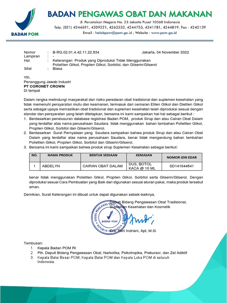 Surat PT CORONET CROWN OK | PDF