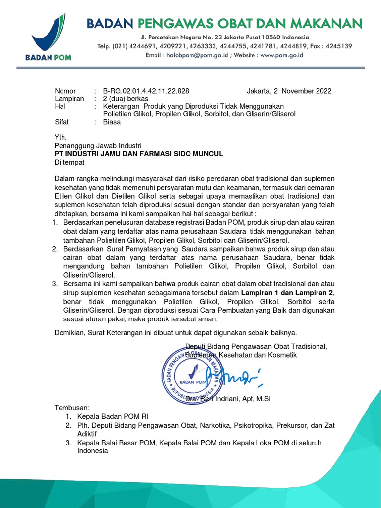 19 Surat PT INDUSTRI JAMU DAN FARMASI SIDO MUNCUL OK | PDF