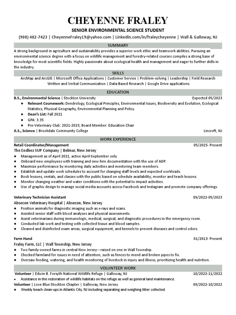 FraleyCheyenne - Resume - Cheyenne Fraley | PDF | Science