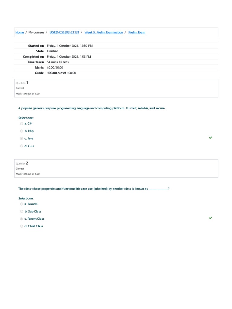 Term 3 OOP Prelim Exam - Attempt Review | PDF | Class (Computer ...