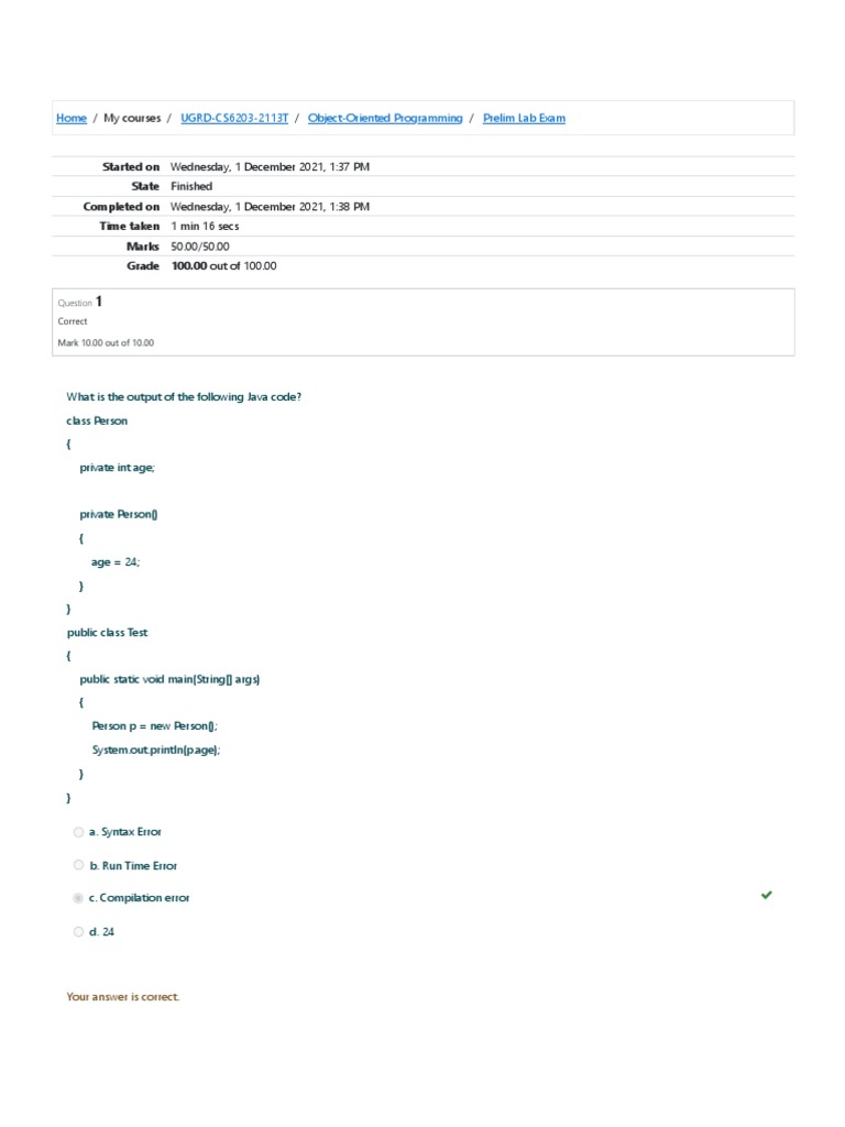 TERM 3 OOP Prelim Lab Exam - Attempt Review | PDF | Class (Computer Programming) | Method ...