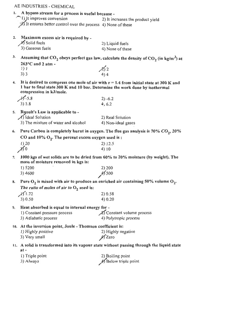 HPCL 2018 Officer Trainee Chemical Sample Paper | PDF