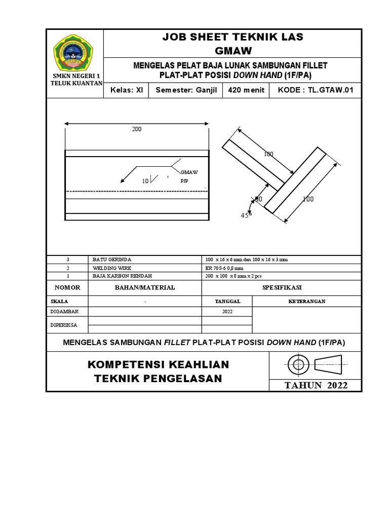 Job Sheet Pengelasan GMAW 1F | PDF