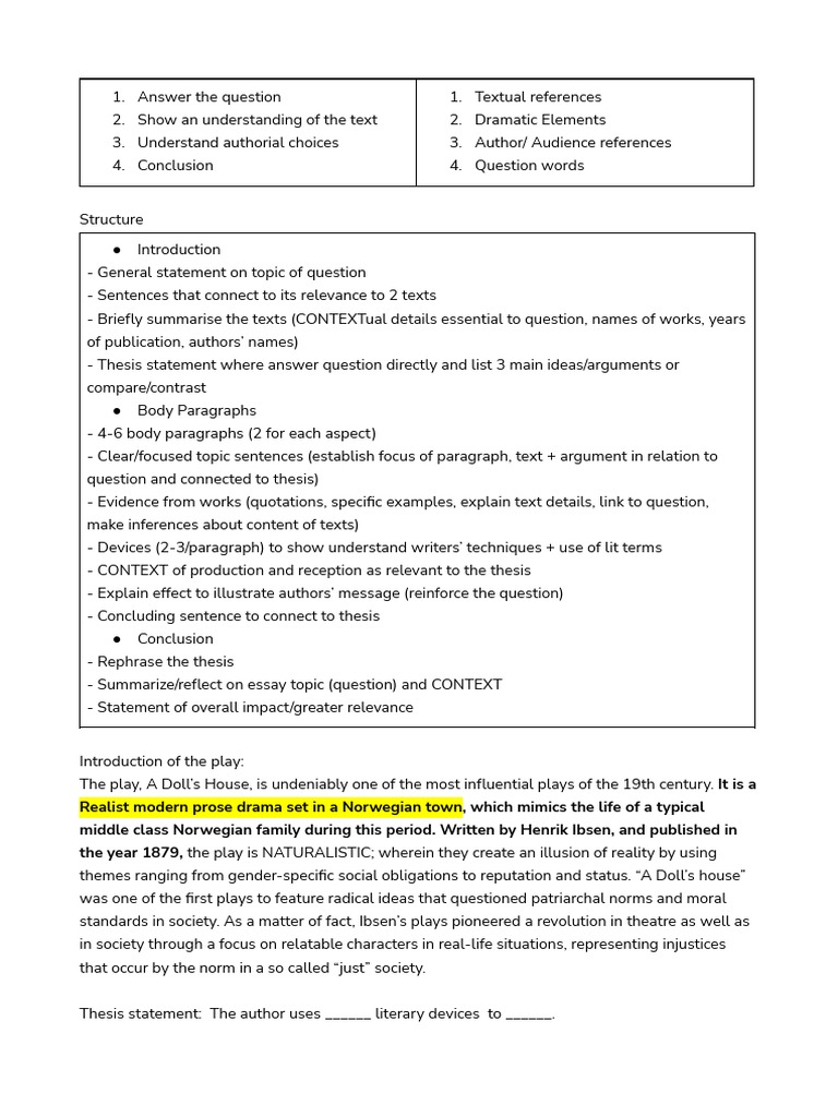 Paper 2 Essay | PDF | A Doll's House