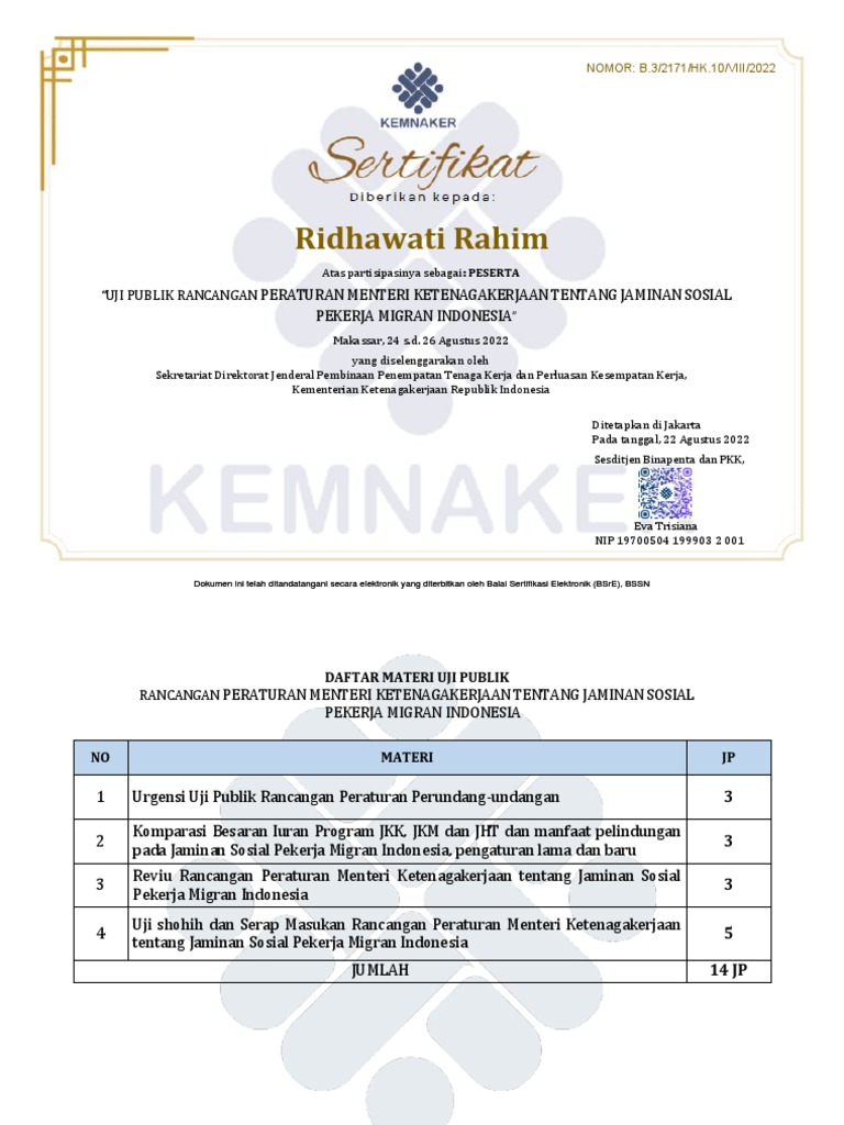 Sertifikat OK Cetak Uji Publik PUU TA 2022 Makassar Ridhawati - Sign ...