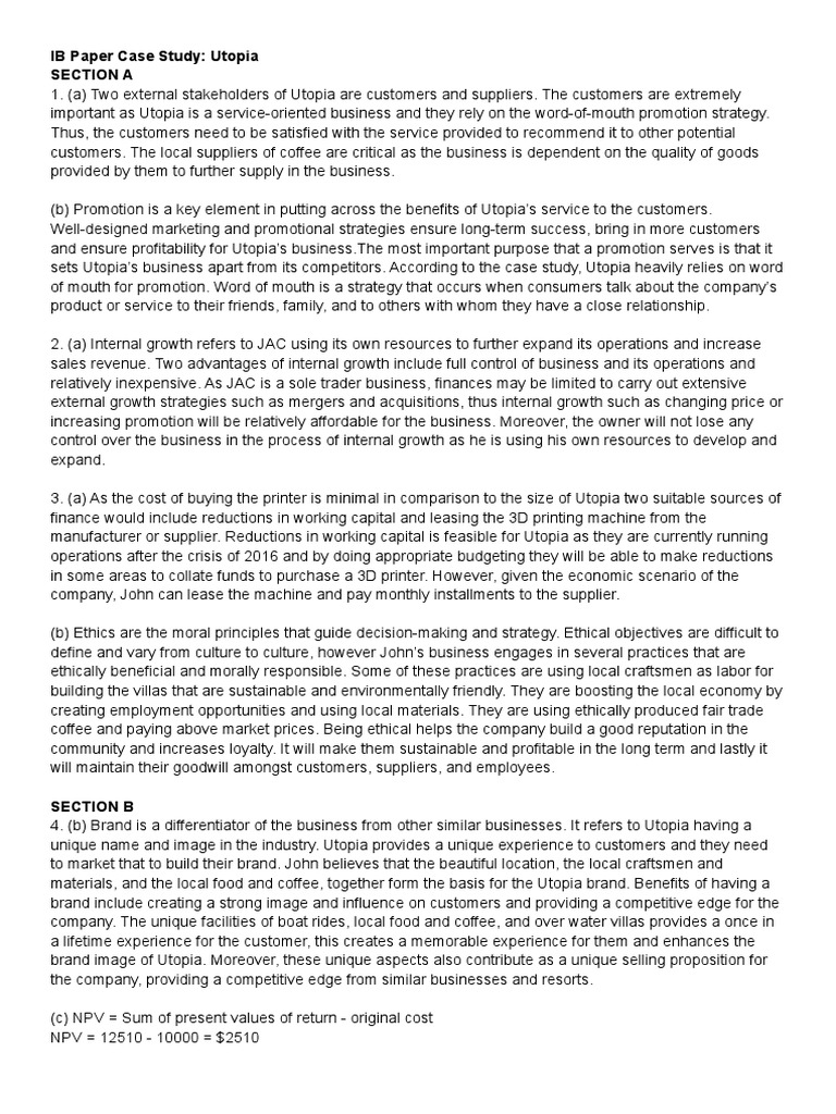UTOPIA Case Study Answers | PDF | Net Present Value | Entrepreneurship
