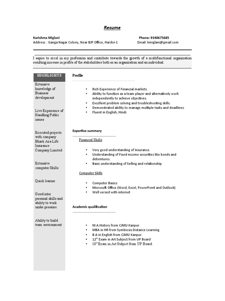 CV Karishma Miglani | PDF | Insurance | Business