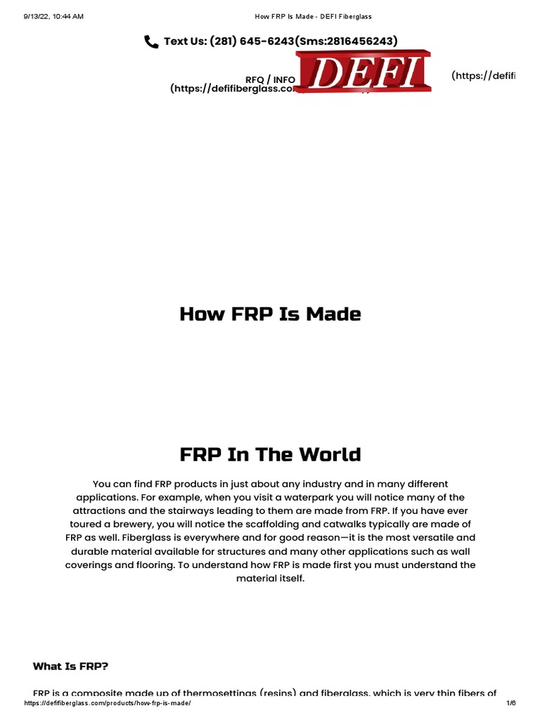 How FRP Is Made - DEFI Fiberglass | PDF | Fiberglass | Fibre Reinforced ...