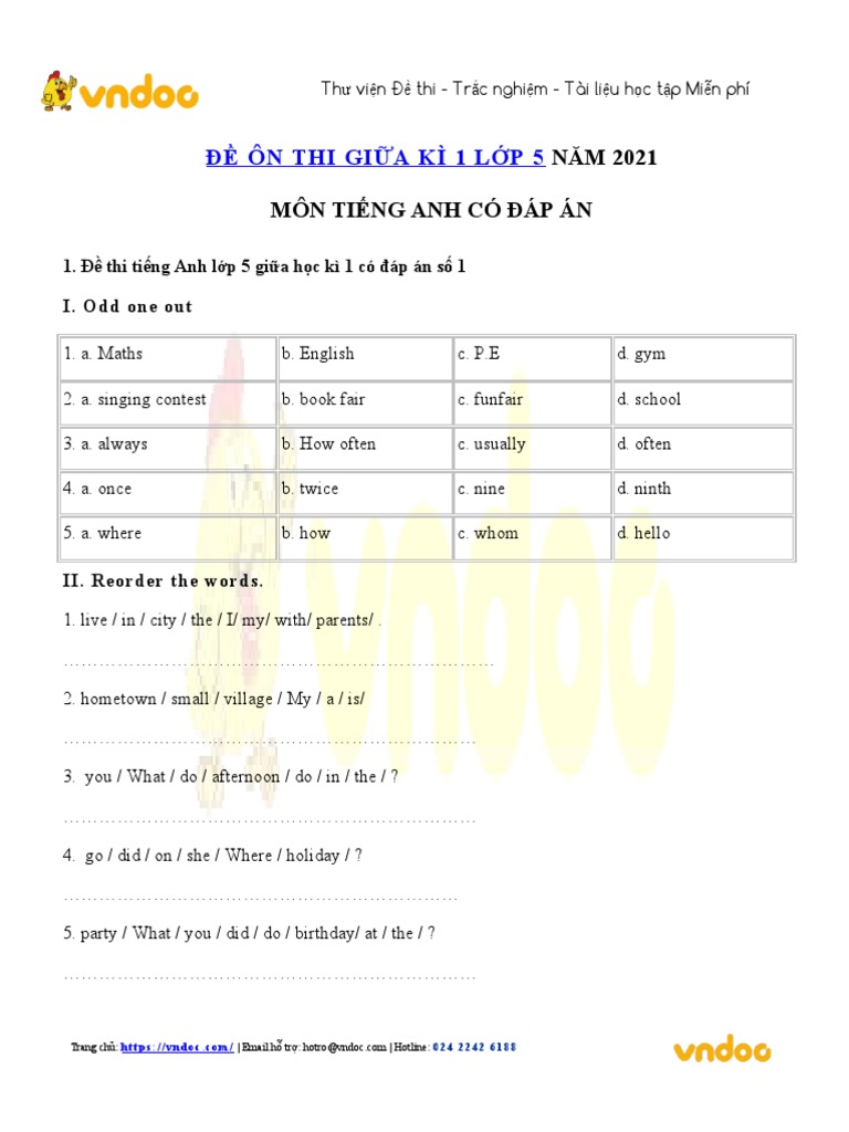 De Thi Giua Hoc Ki 1 Lop 5 Mon Tieng Anh Theo Thong Tu 22 | PDF