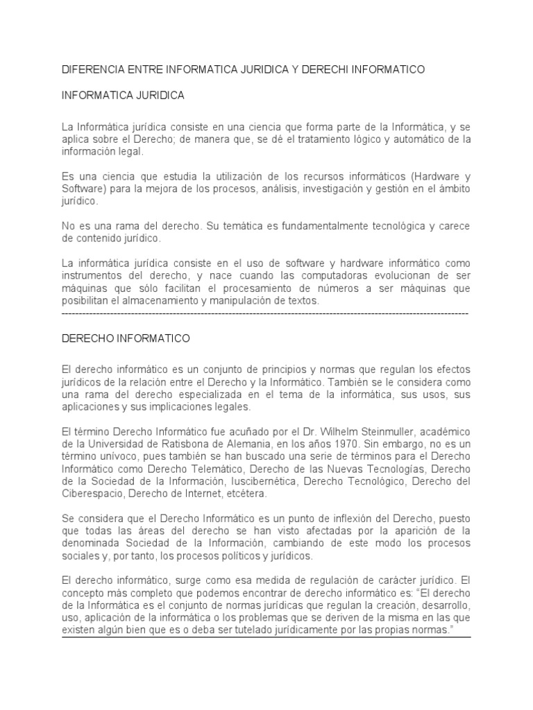 Diferencia Entre Informatica Juridica y Derecho Informatico | PDF Diferencia Entre Informatica Juridica y Derecho Informatico | PDF