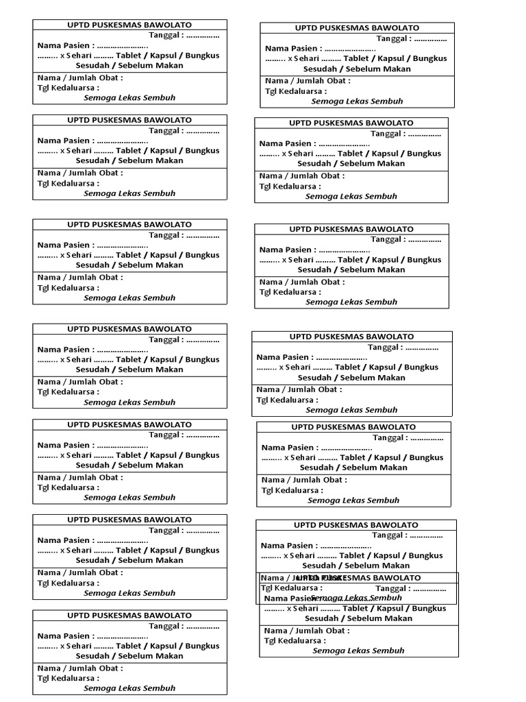 Etiket Obat Tablet | PDF