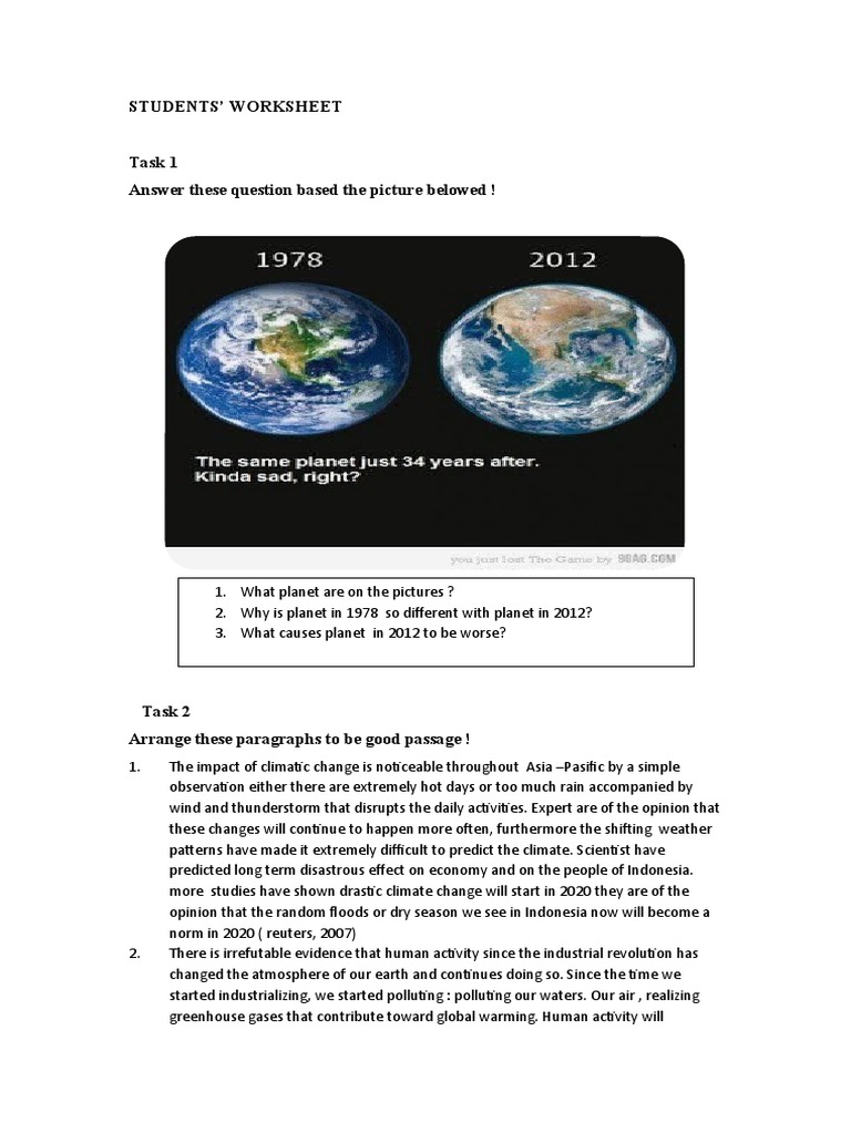 Student''s Worksheet Global Warming | PDF | Climate Change | Human ...