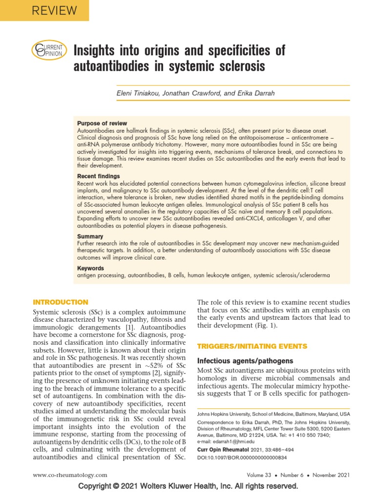 Insights Into Origins and Specificities of Autoantibodies in Systemic Sclerosis 2021 | PDF ...