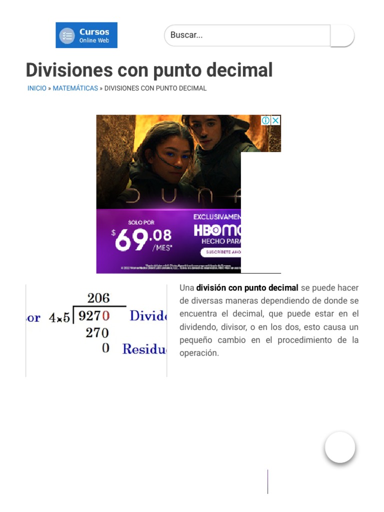 Divisiones Con Punto Decimal | PDF | División (Matemáticas) | Aritmética