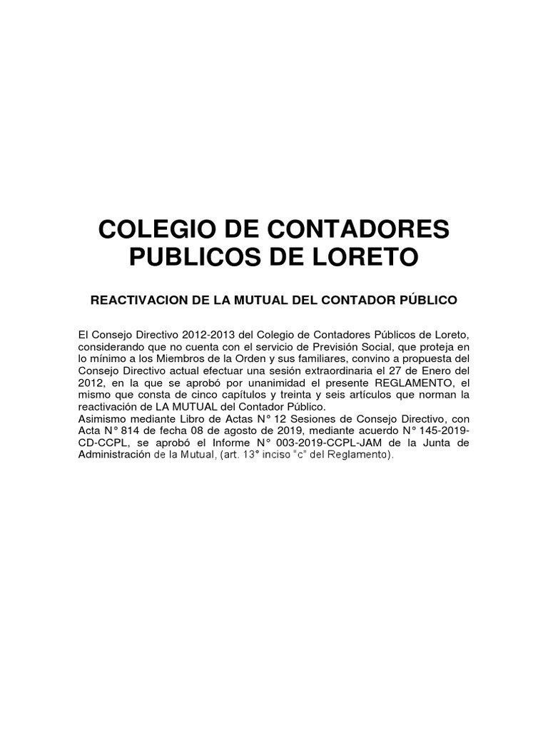 Reglamento Mutual Del Contador | PDF | Contador | Bienestar