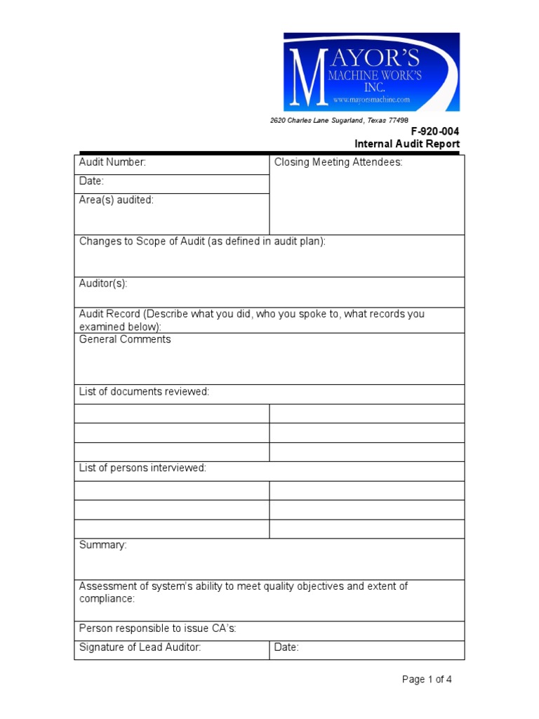 Internal Audit Report: Sugarland TX | PDF | Business | Law