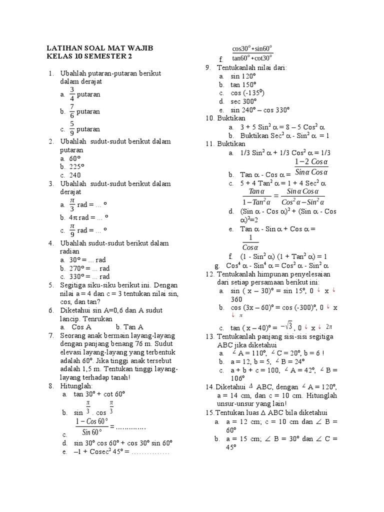 Latihan Soal Mat Wajib Kelas 10 Semester 2 | PDF