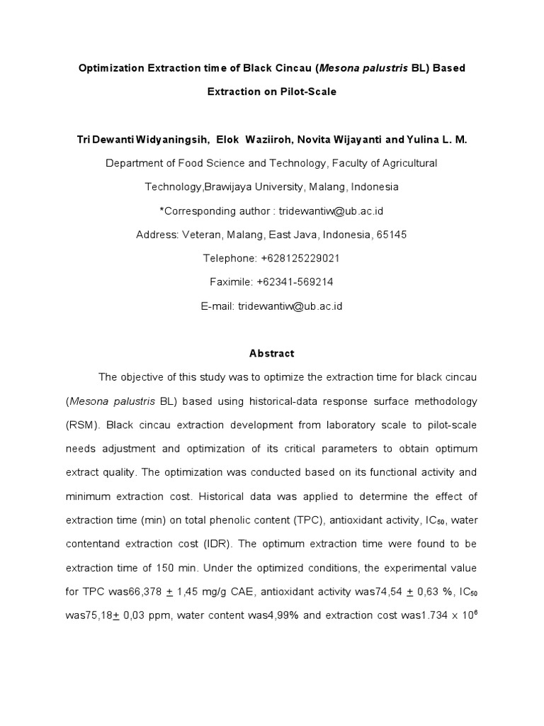 Optimize Black Cincau Extraction Time | PDF | Polyphenol | Mathematical Optimization