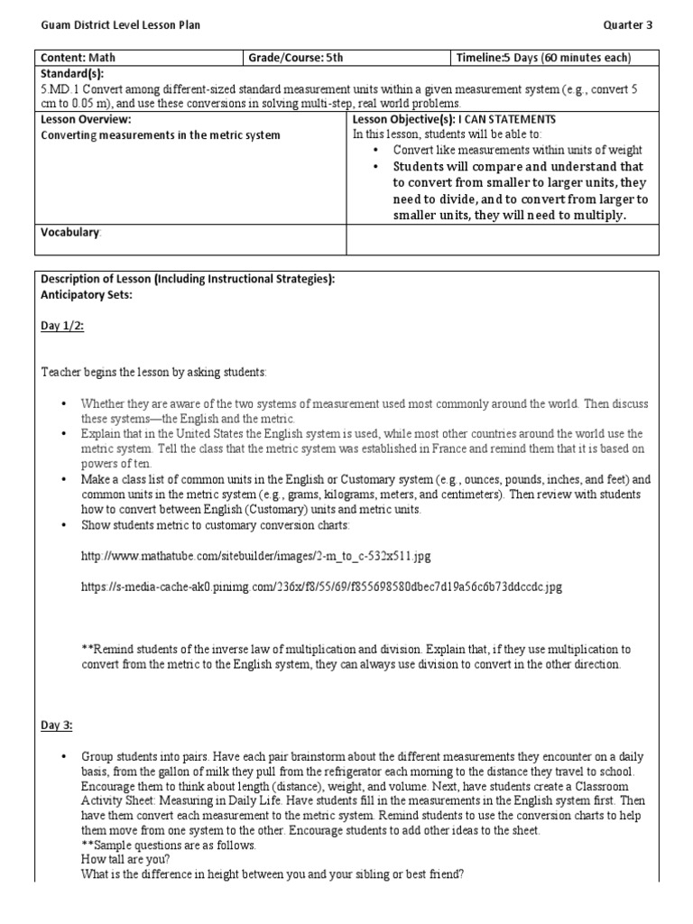 Math 4th QTR | PDF | Measurement | Lesson Plan