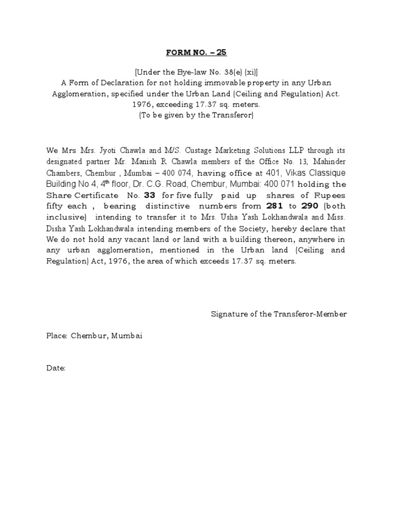 Declaration forms for property and membership transfer | PDF | Justice ...