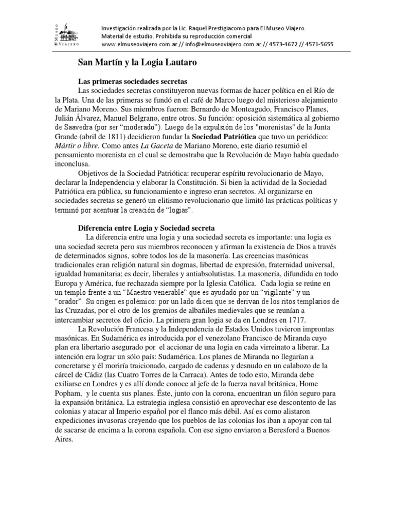 Logias Secretas y San Martín en Argentina | PDF | Masonería | América del Sur