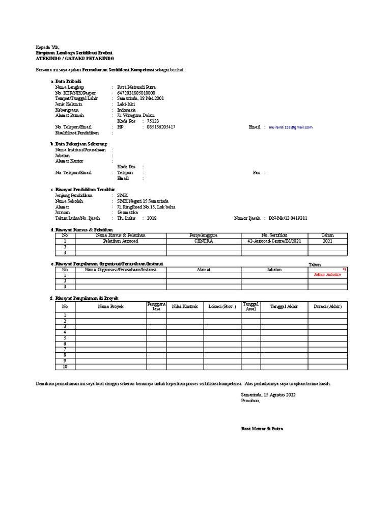 Form Kelengkapan SKK | PDF