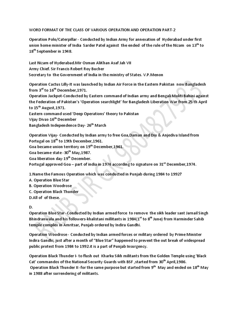 OPERATION PART-2(word format) | PDF | Government Of India | Military