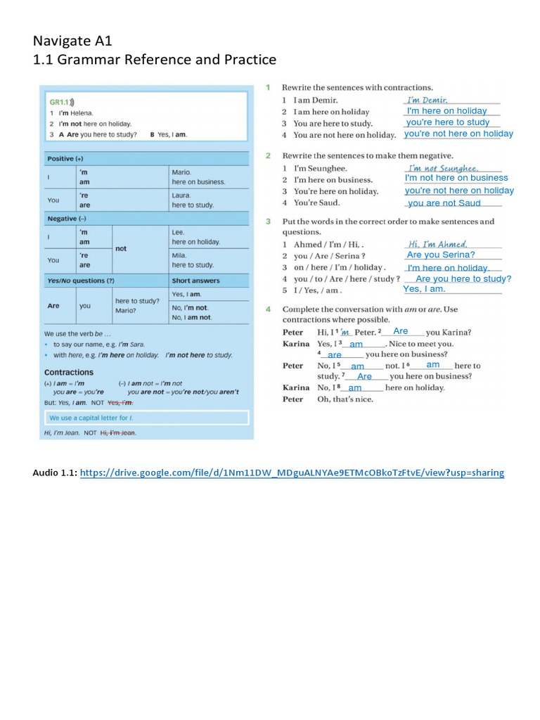 A1 English Grammar Reference Guide | PDF