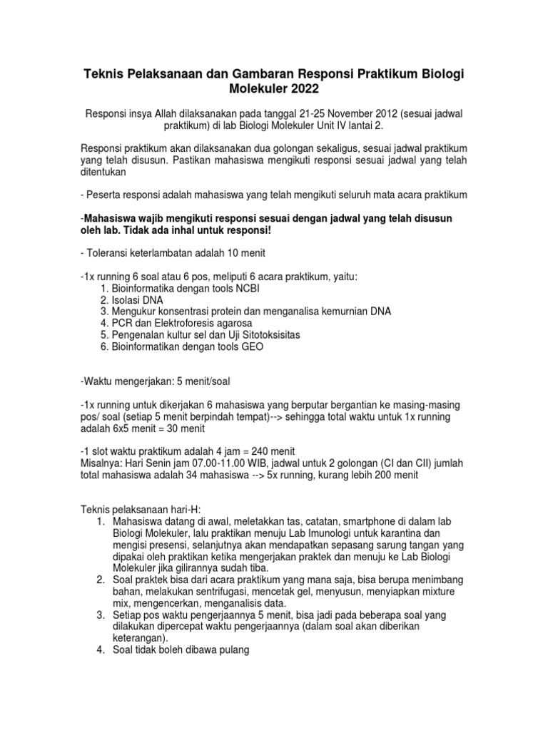 Teknis Pelaksanaan Responsi Praktikum Biomol 2022 | PDF