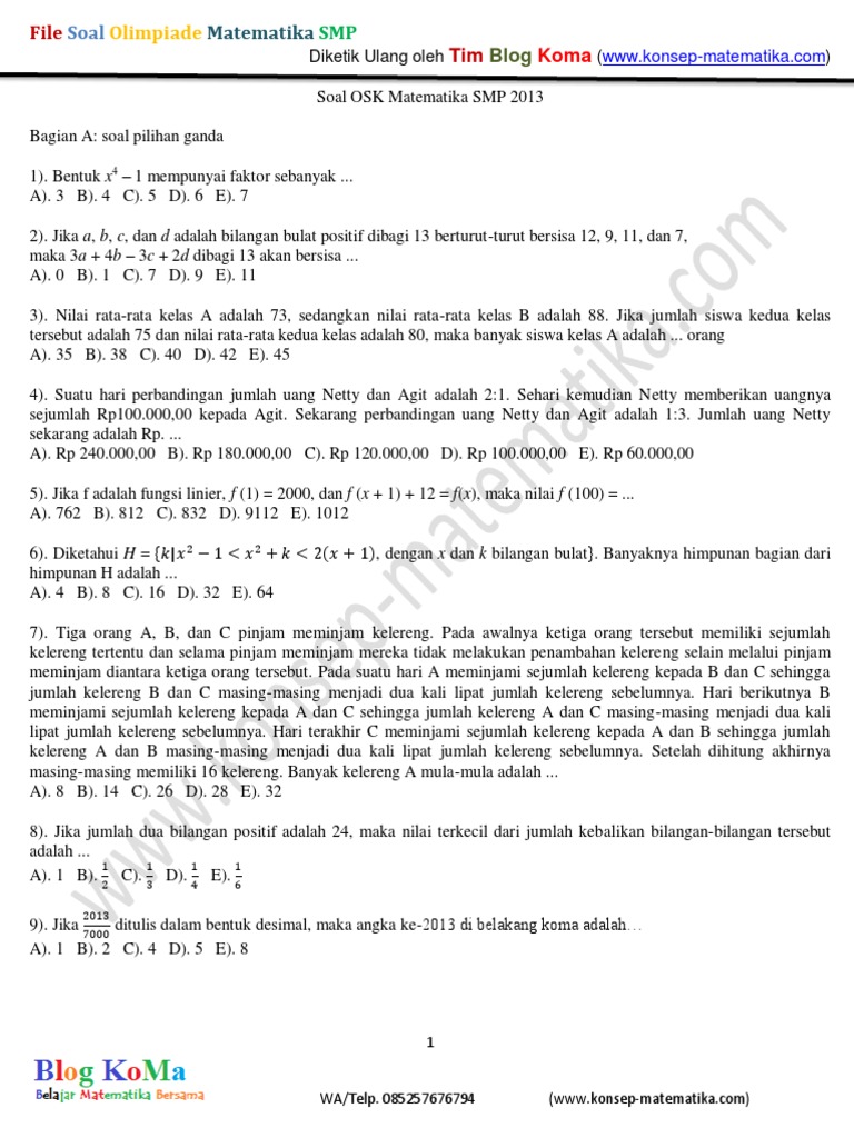 2013 Soal Osk Matik SMP | PDF | Sains & Matematika