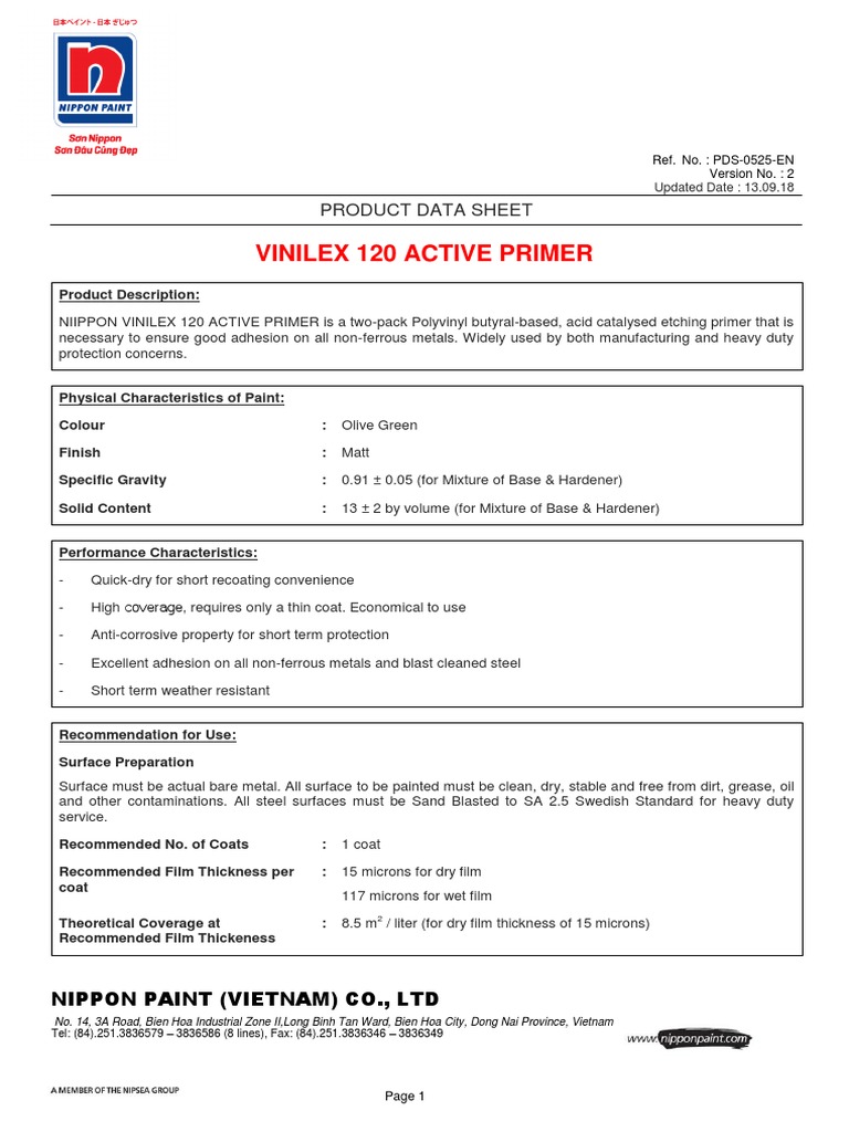 Vinilex 120 Active Primer - Spec - en | PDF | Paint | Chemistry