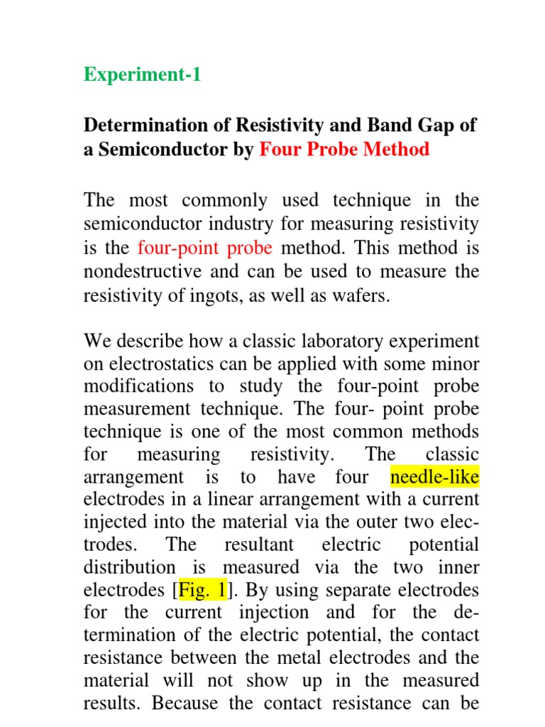 Four Probe Method-Lab | PDF | Electrical Resistivity And Conductivity | Semiconductors
